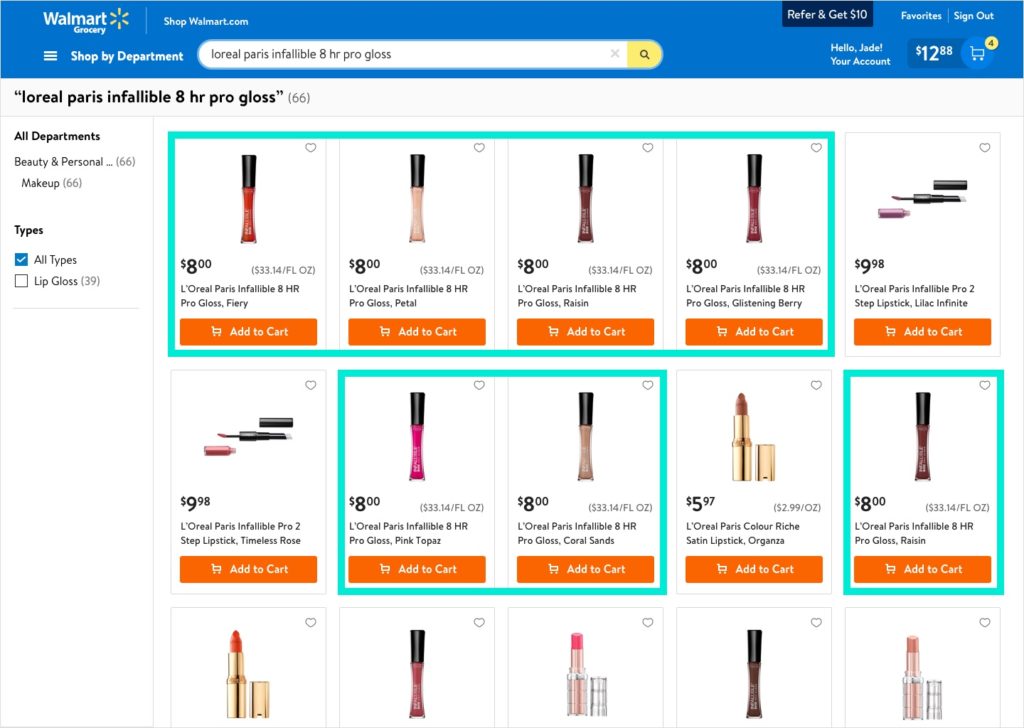 Walmart Grocery Product Variants Excerpt | Jade Shyu